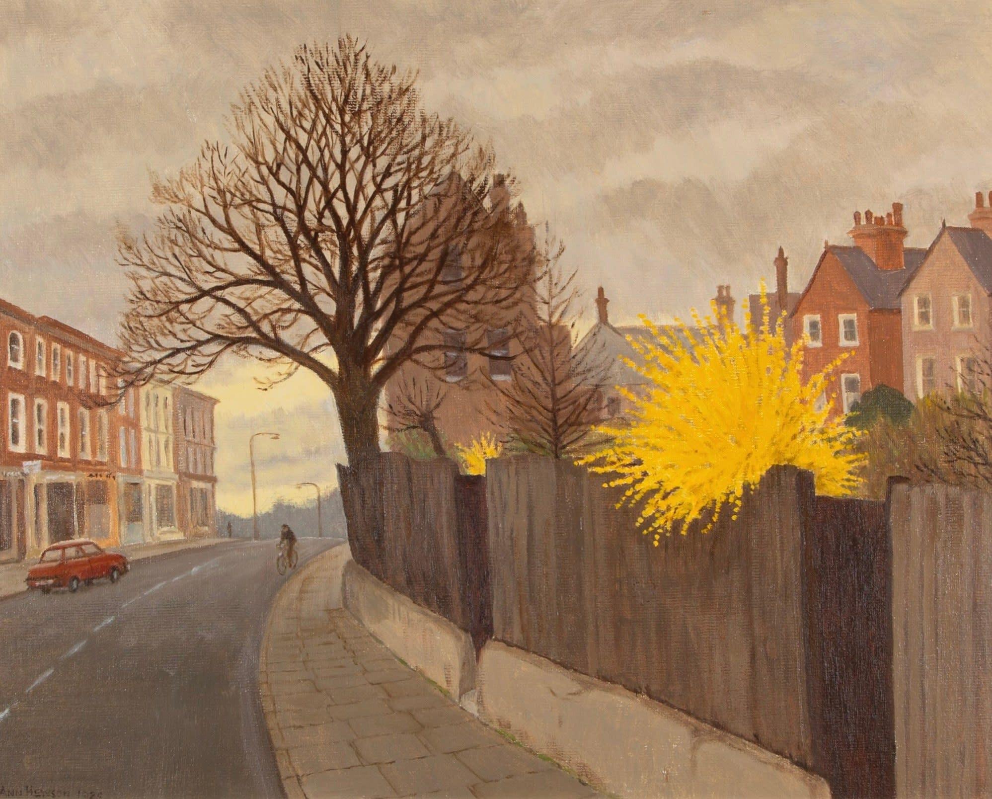 Unknown - Forsythia, Mill Lane, London, Oil on Board Painting by Ann ...