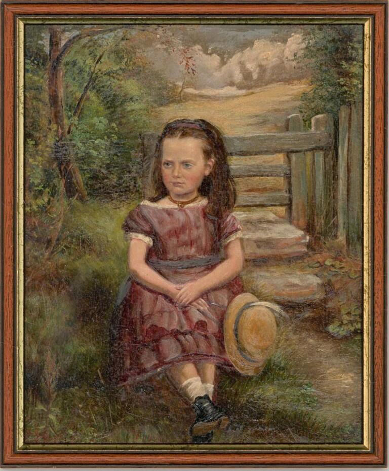 Unknown - Framed 1875 Oil - Portrait of a Girl on a Country Walk For ...