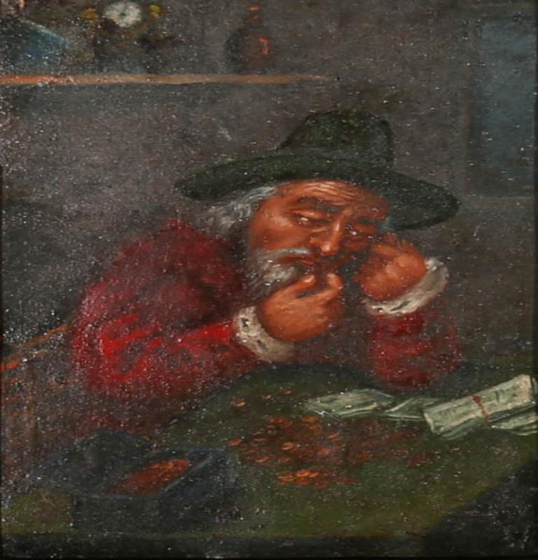 Unknown - Framed Late 19th Century Oil - Portrait of a Miser at 1stDibs
