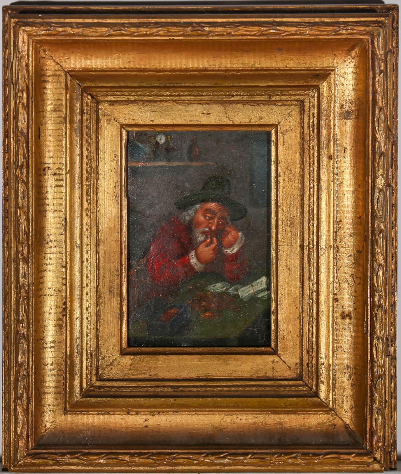 Unknown - Framed Late 19th Century Oil - Portrait of a Miser at 1stDibs
