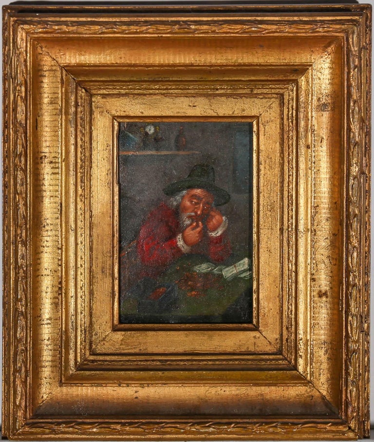 Unknown - Framed Late 19th Century Oil - Portrait of a Miser at 1stDibs