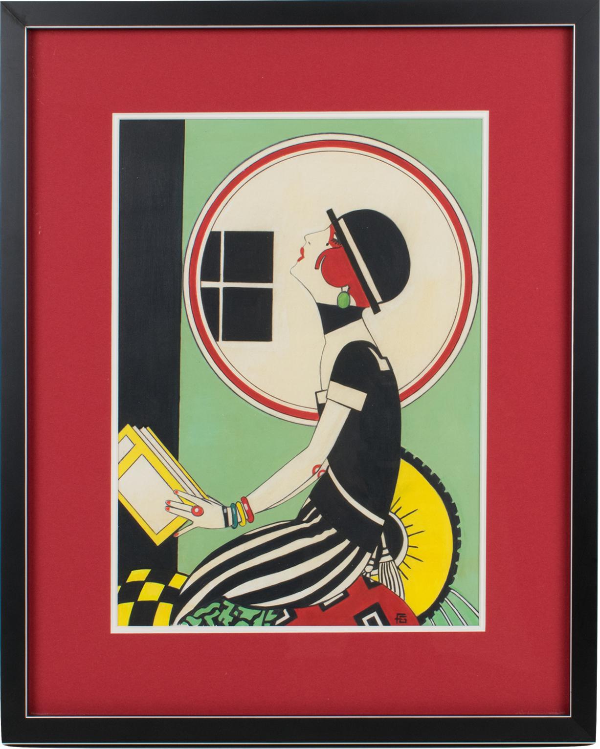 Unknown - French Art Deco Woman Singing Gouache Painting For Sale at ...