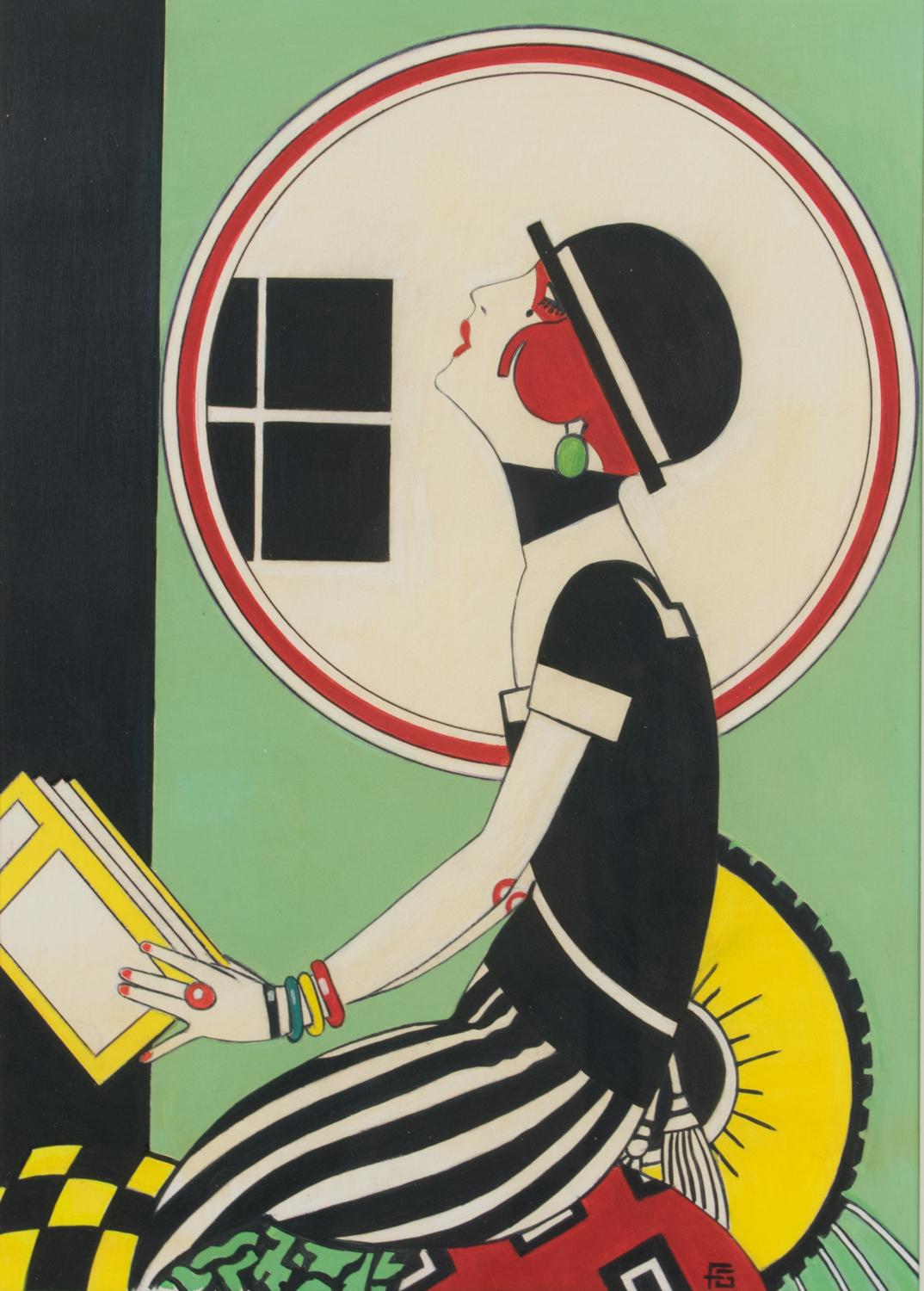 Unknown - French Art Deco Woman Singing Gouache Painting For Sale at ...