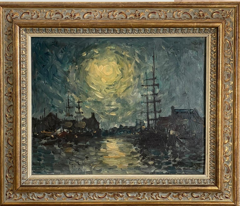 Unknown - French Impressionist painting - Starry Night - Harbour Port ...