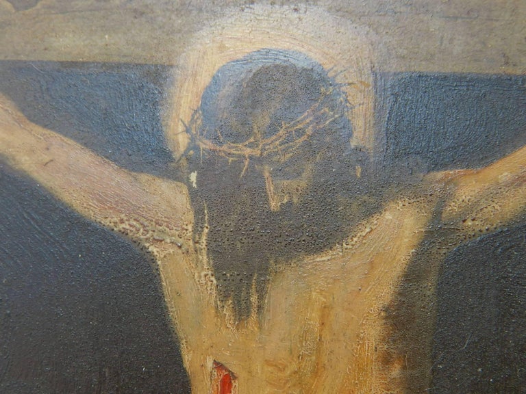 Unknown - French Painting of Crucifixion Oil on Board Jesus on the Cross c1890-1910 at 1stDibs