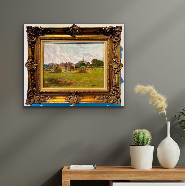 Unknown - French Post Impressionist landscape painting of a Hay Harvest ...