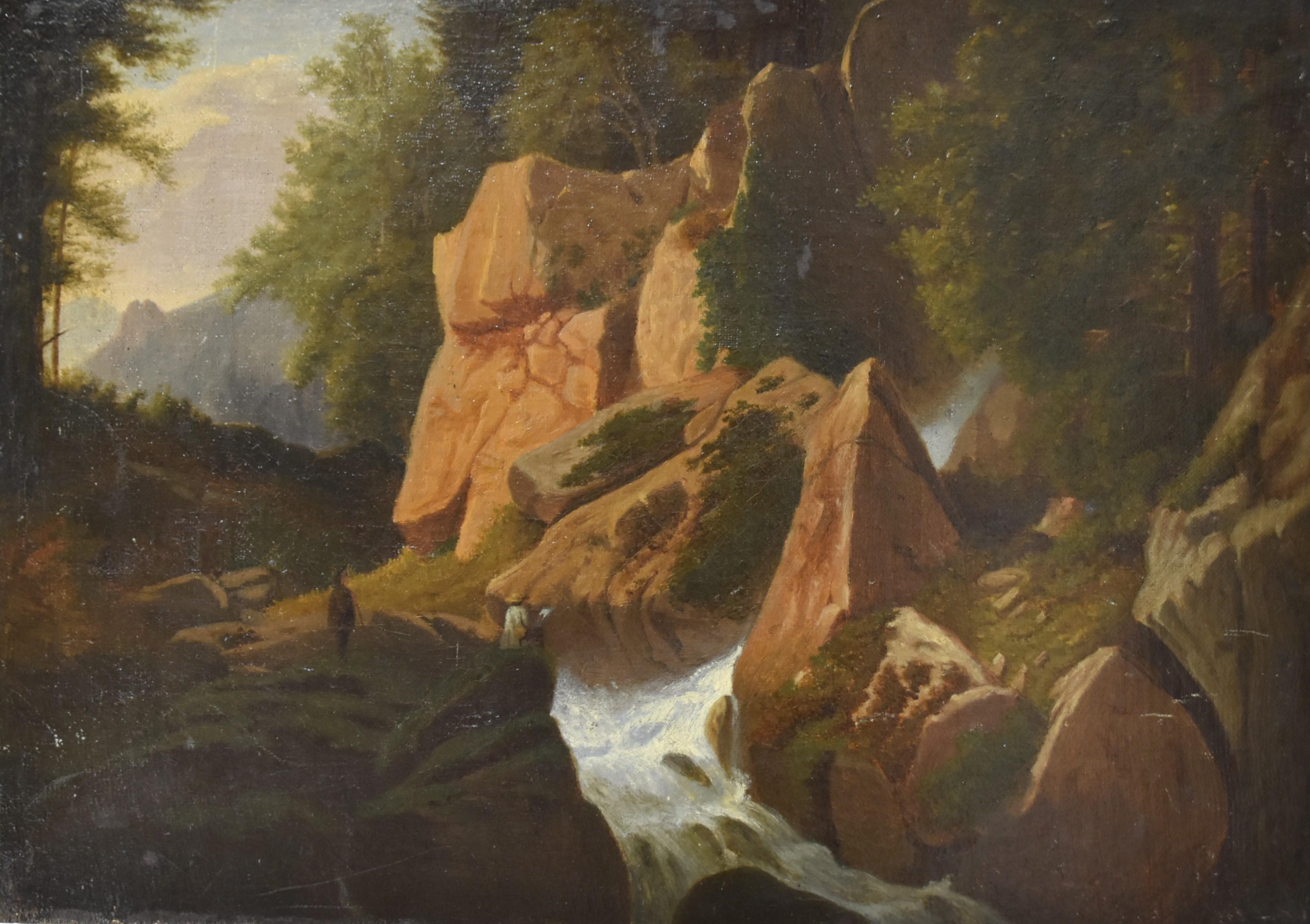 Mini Stream Falls, 24” x 12” vertical oil painting on canvas, signed ...