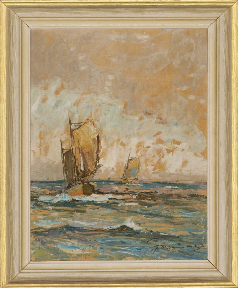 Unknown - G. Roe - Signed and Framed 1945 Oil, Fishing Boats at Sea For ...