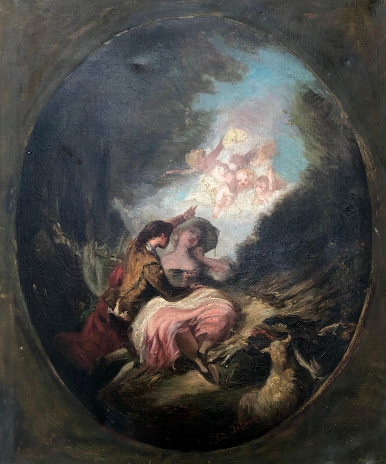 Unknown - Scène de Galant sous les yeux de putti En vente sur 1stDibs