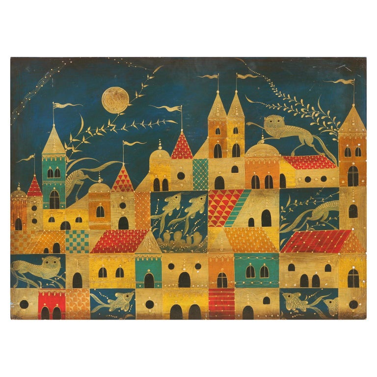 Unknown - Gothic Style Folk Landscape with Animals signed Reyes at 1stDibs