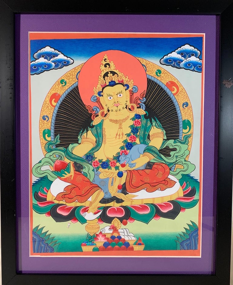 Unknown - Hand Painted Jambhala or Kuber Thangka on Canvas with 24K ...