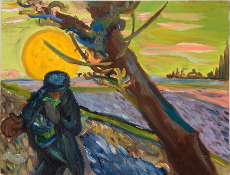 Unknown - Harvesting at Sunrise - Post Impressionist Landscape For Sale ...