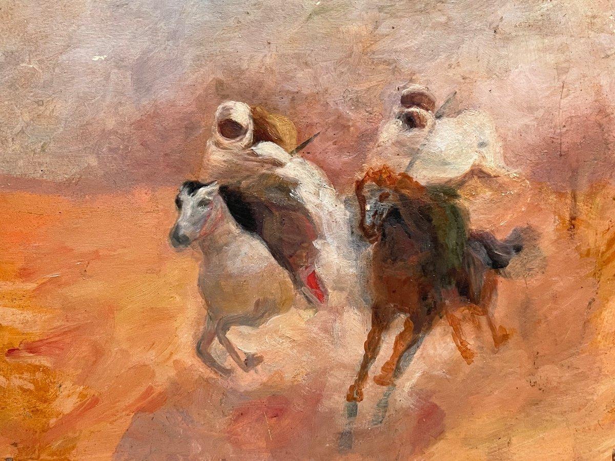 Unknown - Horsemen in the desert, Orientalist oil on cardboard ...