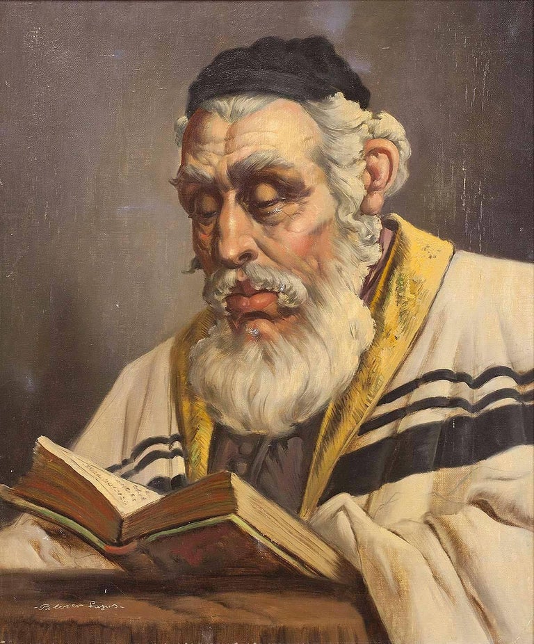 Unknown - Hungarian Rabbi Large Judaica Portrait Oil Painting For Sale ...
