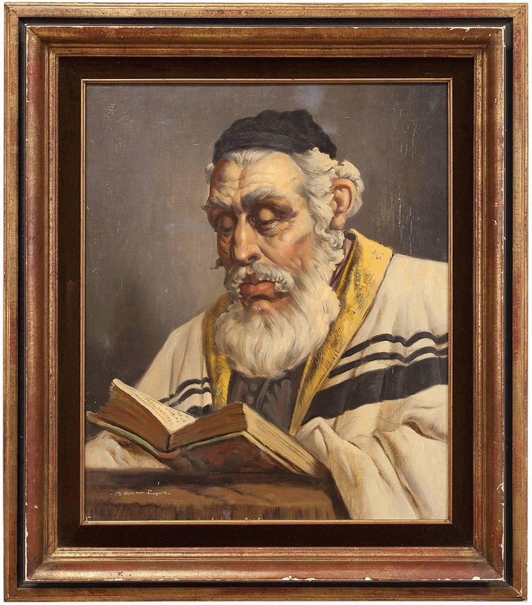Unknown - Hungarian Rabbi Large Judaica Portrait Oil Painting For Sale ...