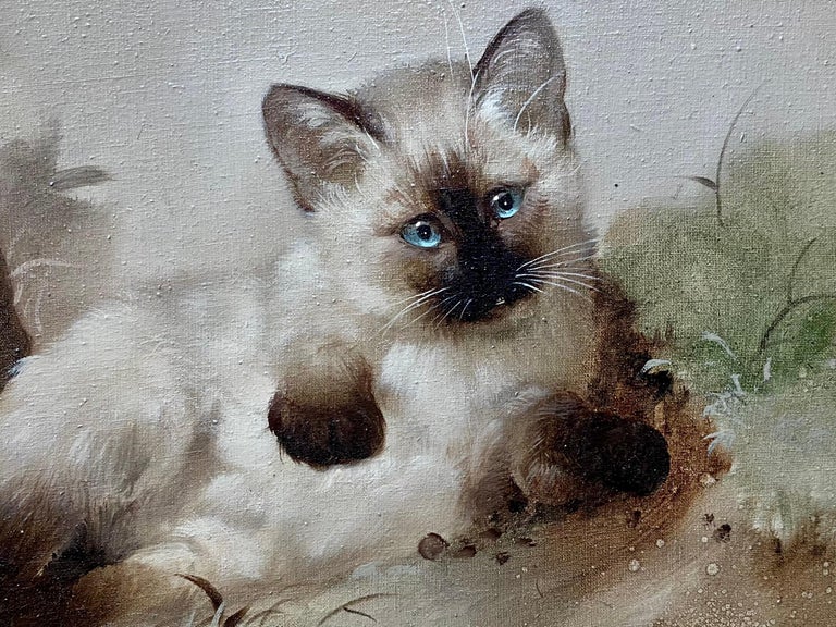Unknown - Hyper realist cat painting - Mother with her kitten - Siamese ...