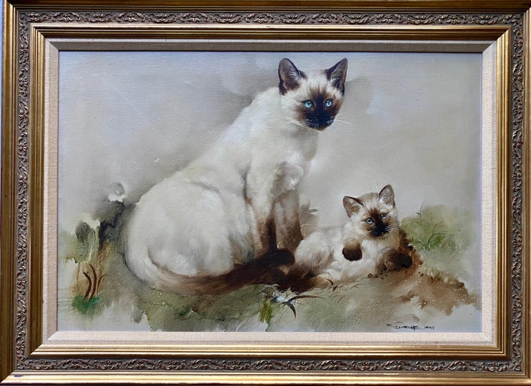 Unknown - Hyper realist cat painting - Mother with her kitten - Siamese ...