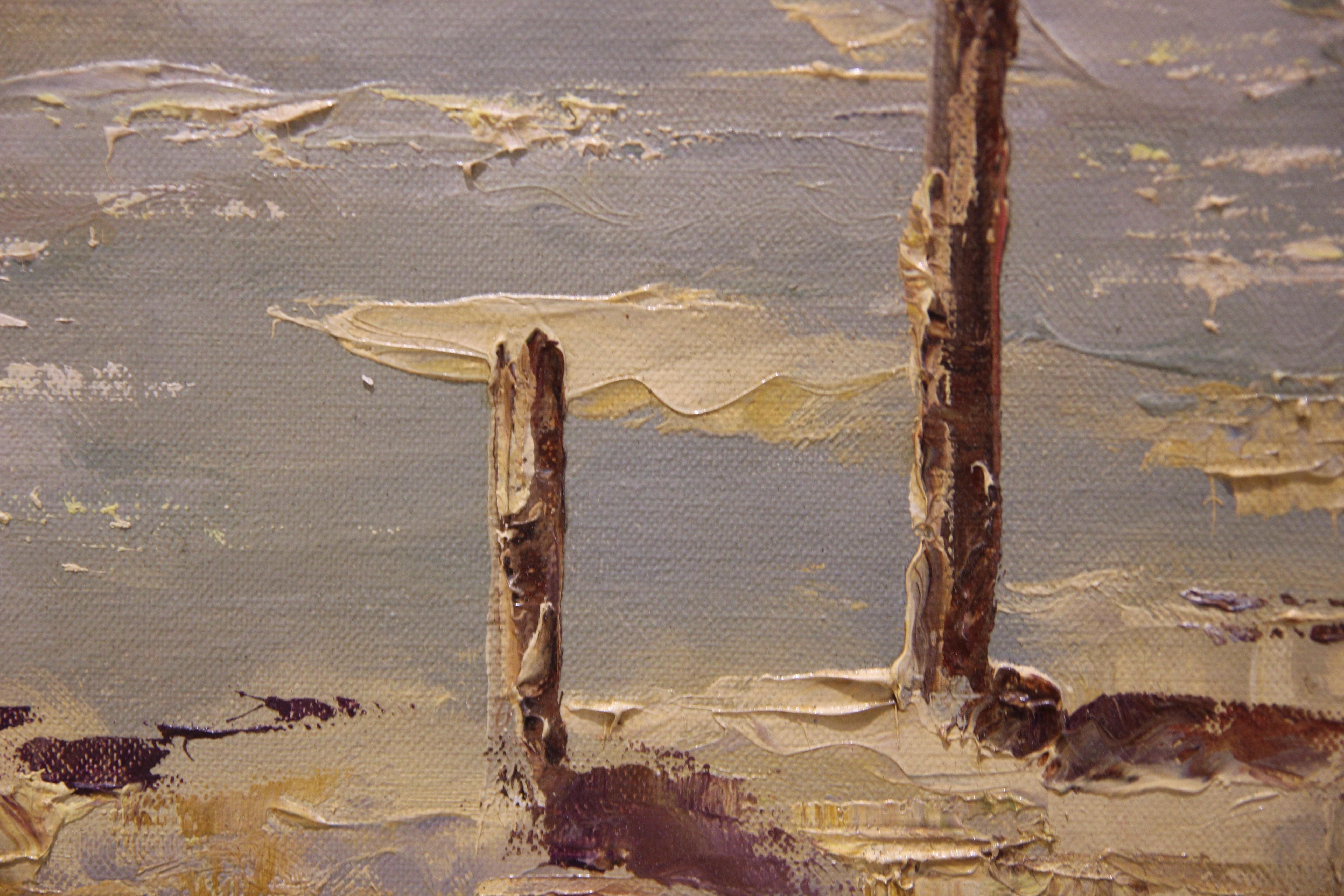 Unknown - Impressionist Style Harbor Beach Scene Signed By Ruffo at ...