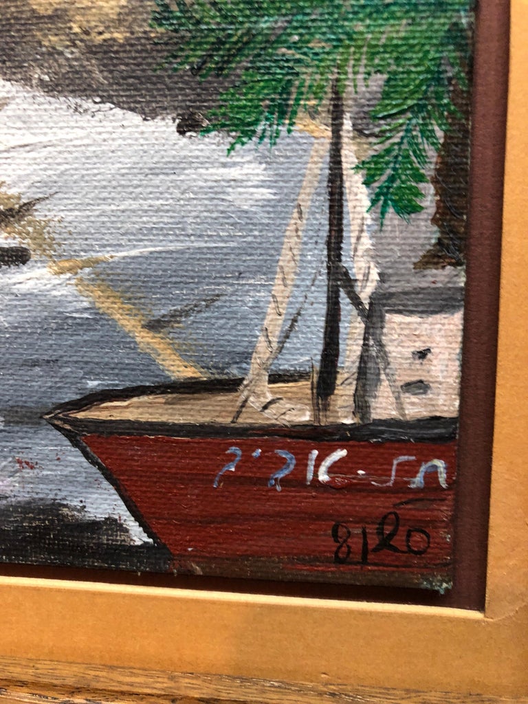 Unknown - Israeli Modernist Tel Aviv Jaffa Port Folk Art Fisherman with ...