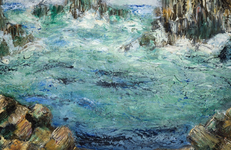 Unknown - Jagged Rocks in the Sea - Mid Century Seascape in Oil For ...