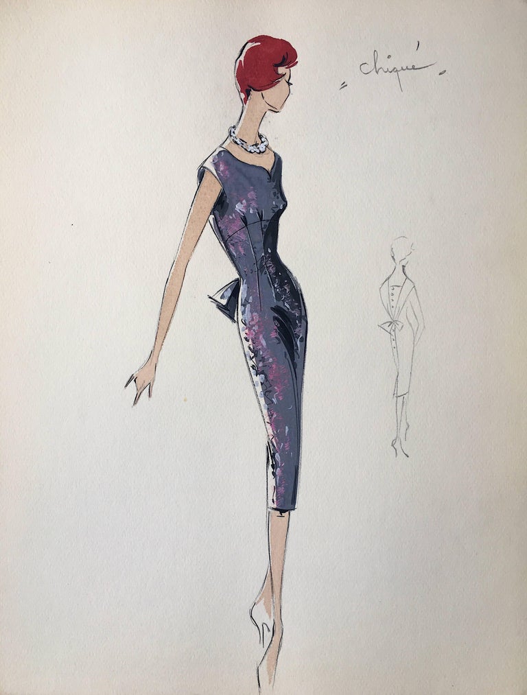 Unknown - Lady in Elegant 1950's Floral Dress Parisian Fashion ...