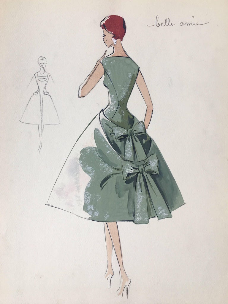 Unknown - Lady in Green Cocktail Dress 1950's Parisian Fashion ...
