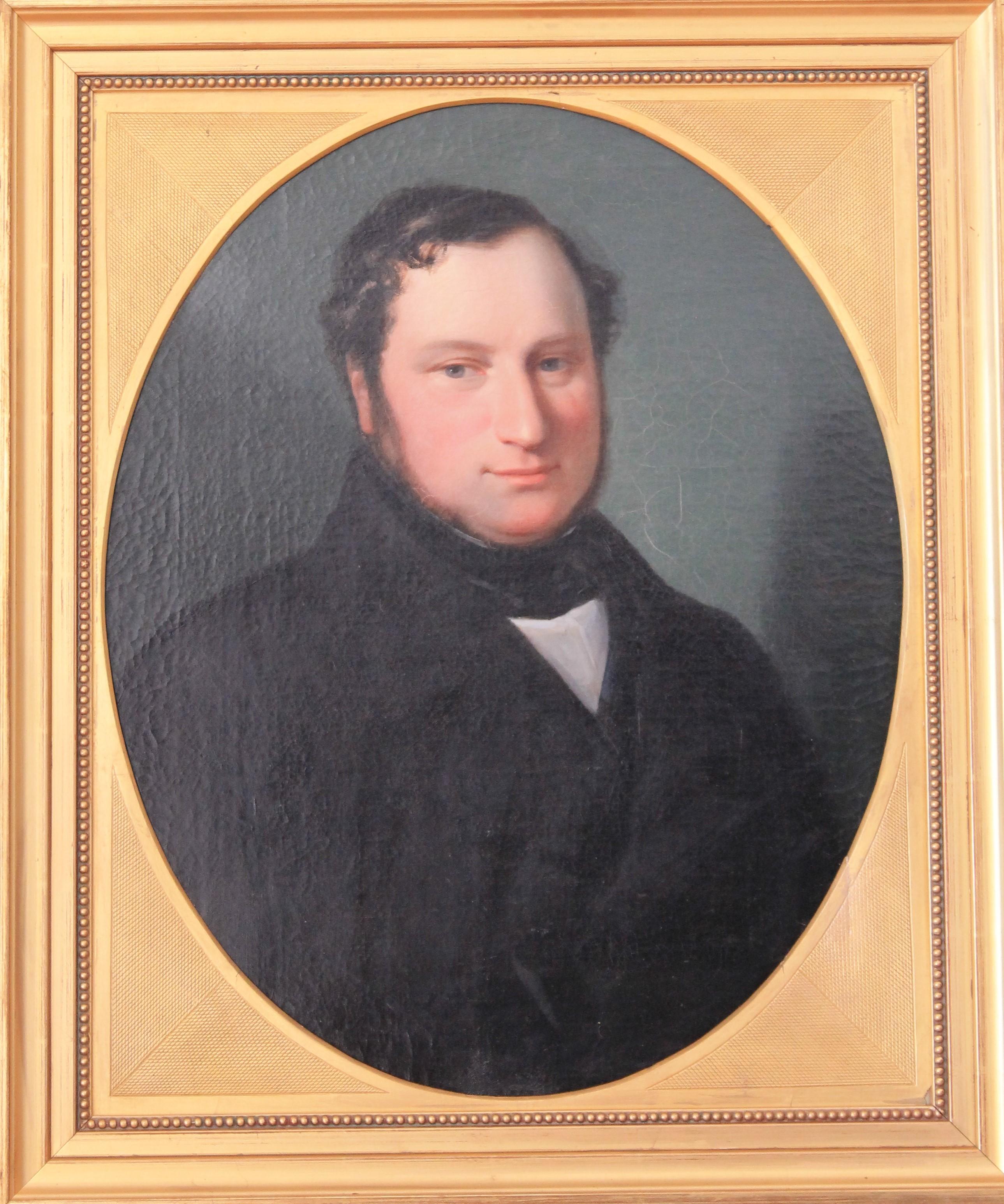Unknown - Mid 1800's Antique portrait of a gentleman in a circular ...