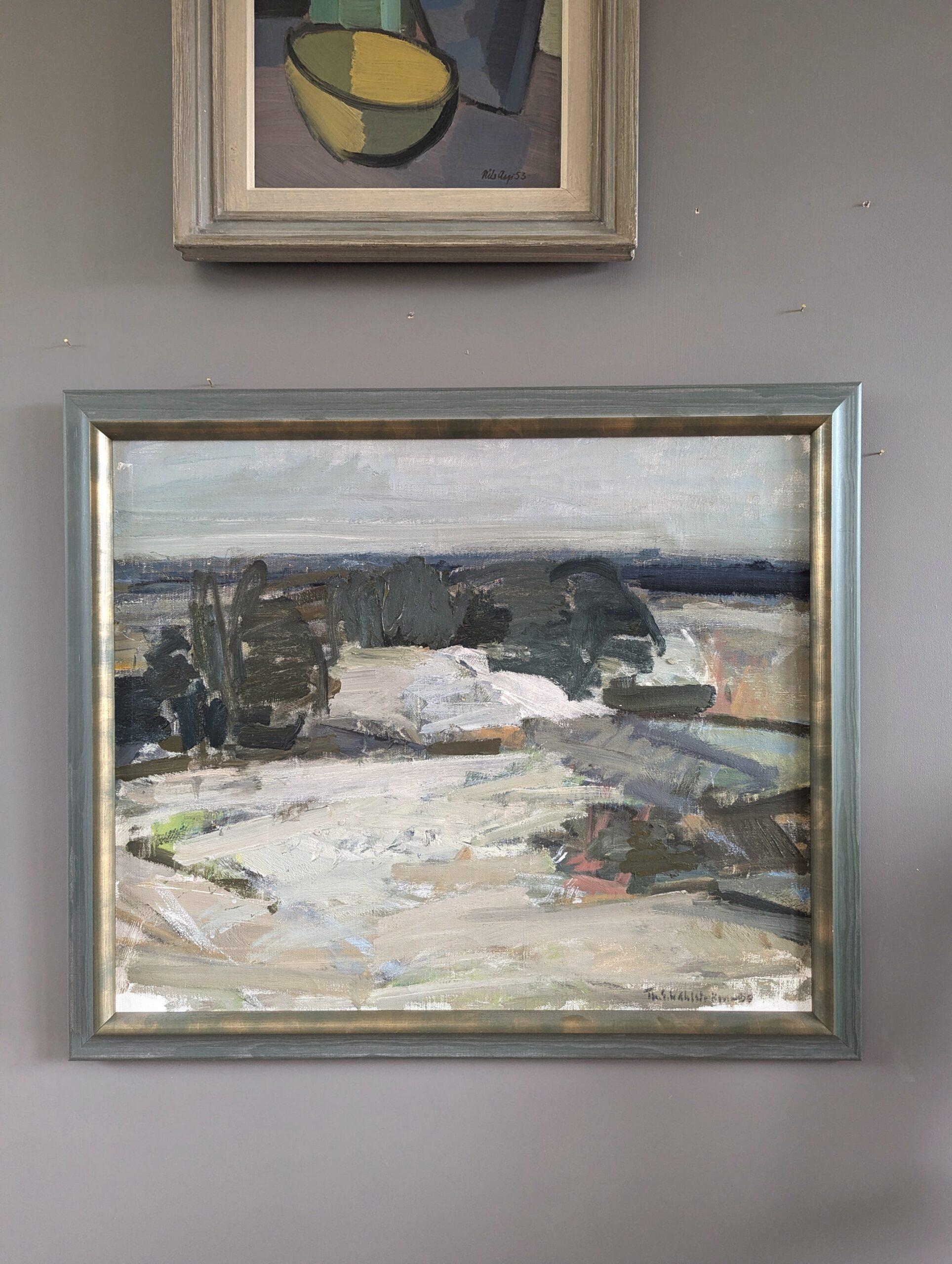 Unknown - Mid Century Modern Swedish Abstract Landscape Oil Painting ...