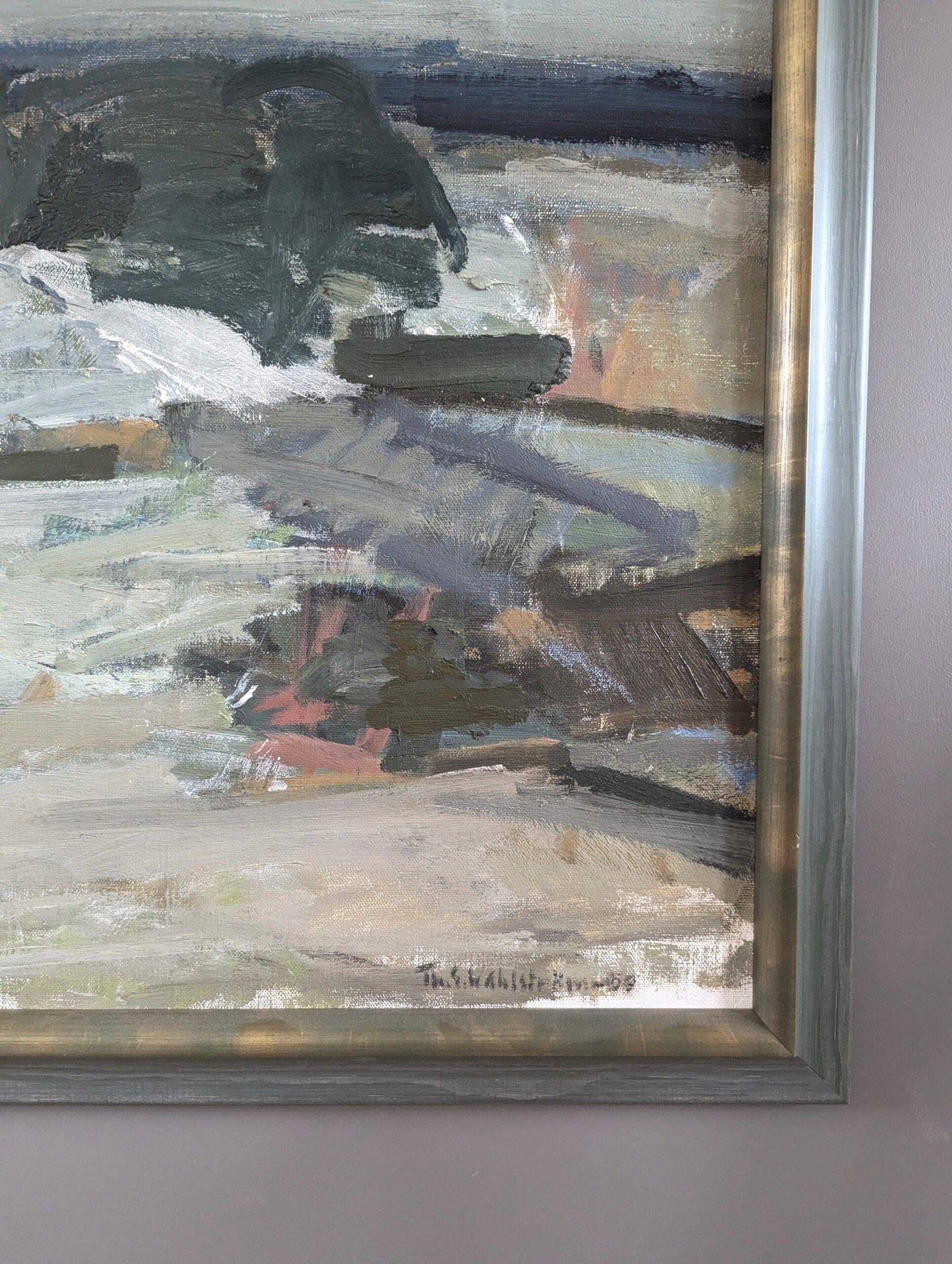 Unknown - Mid Century Modern Swedish Abstract Landscape Oil Painting ...