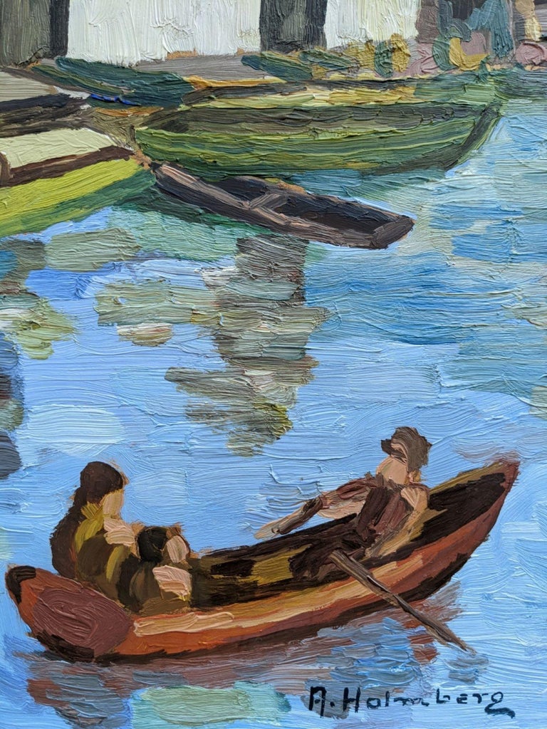 Unknown - Mid-Century Modern Swedish "In the Skiff" Vintage River Scene ...