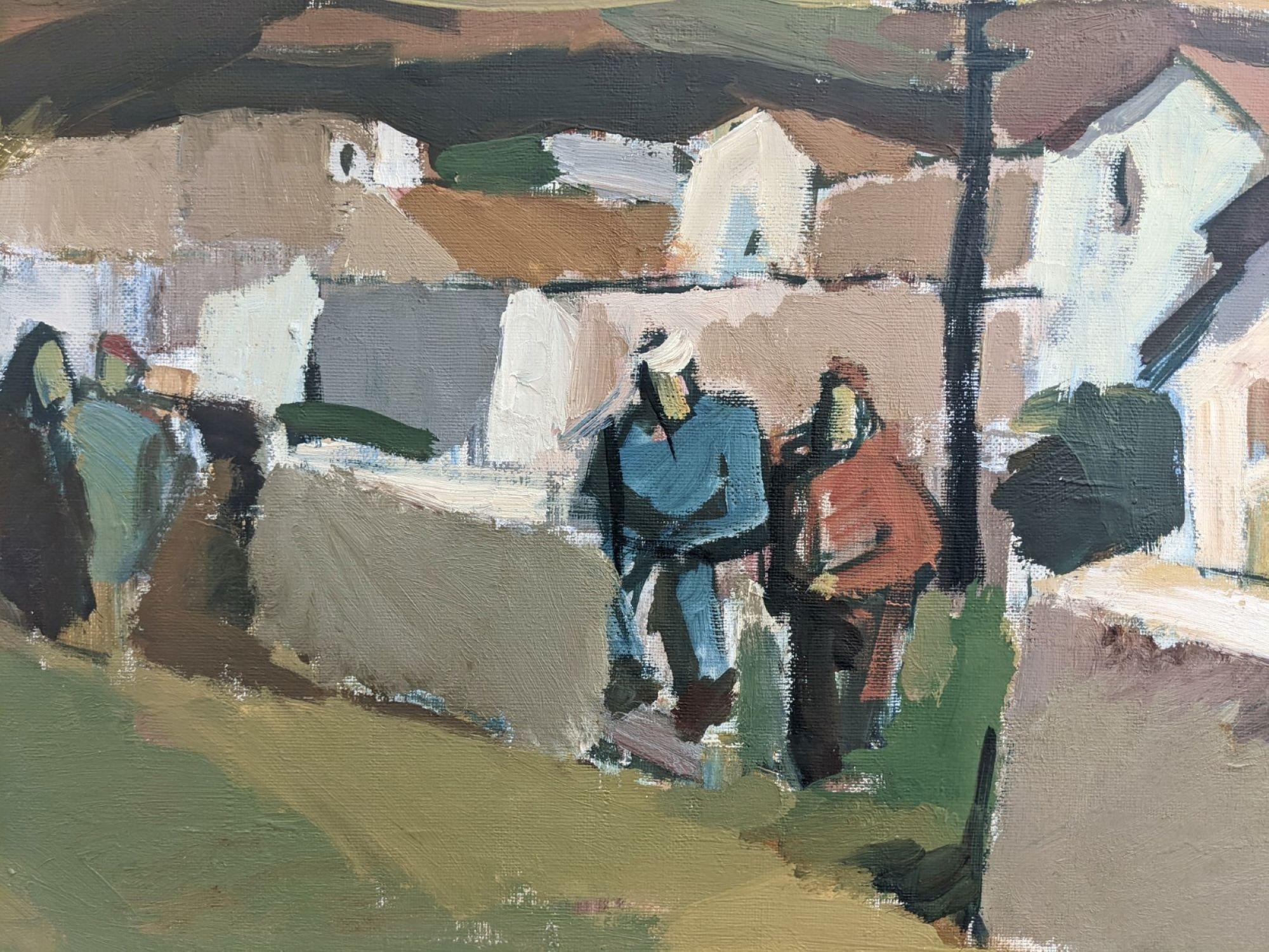 Unknown - Mid-Century Modern Vintage Figurative Street Scene Oil ...