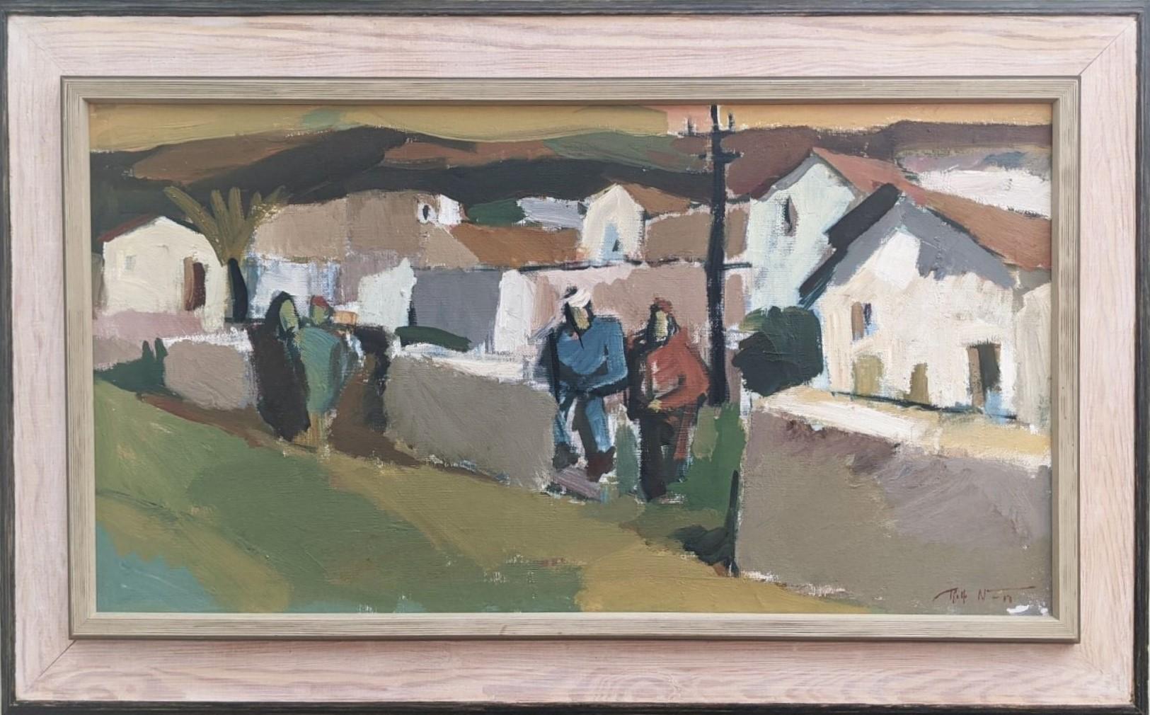 Unknown - Mid-Century Modern Vintage Figurative Street Scene Oil ...