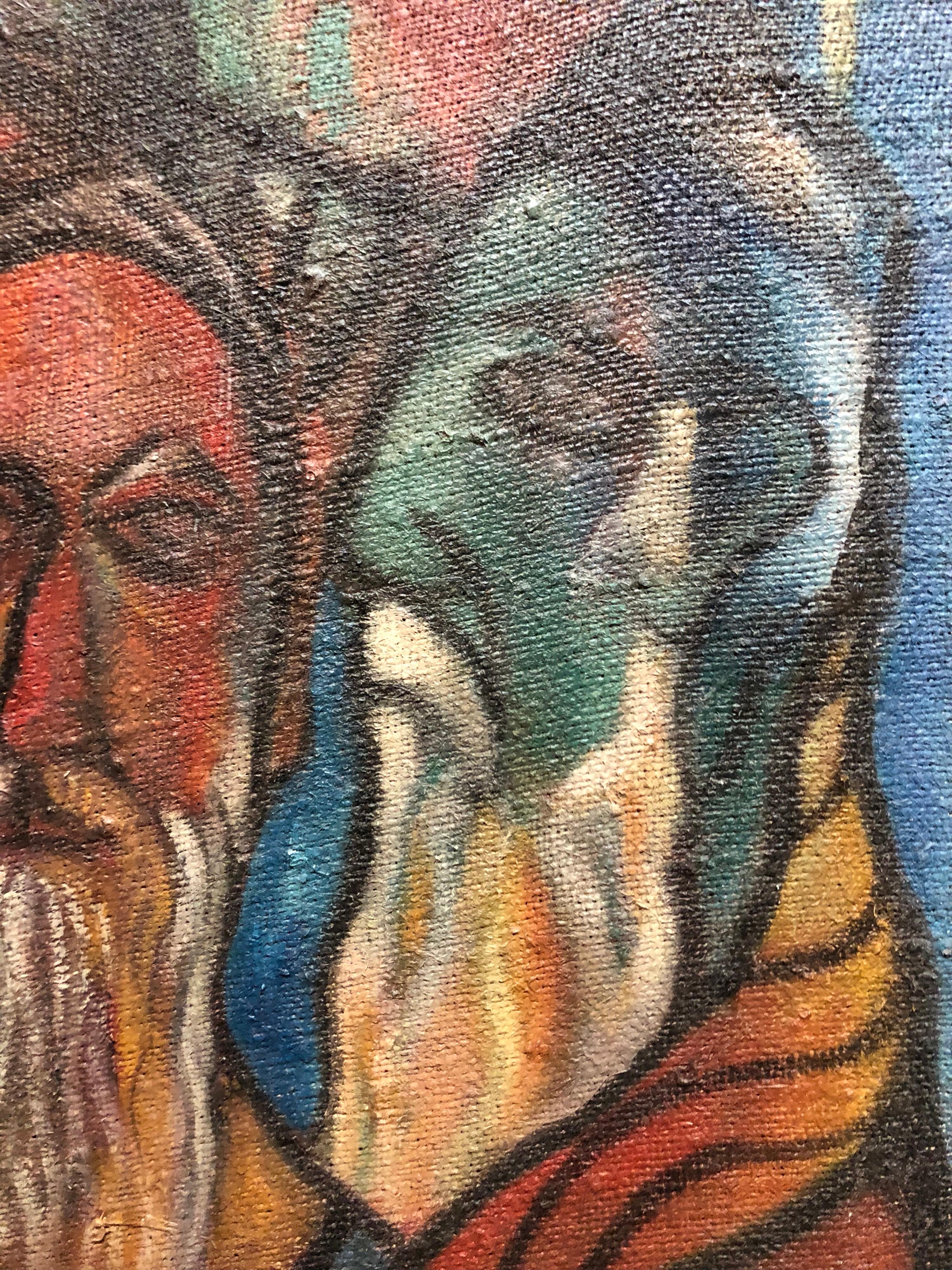Unknown - Modernist Judaica Oil Painting Blessing the New Moon, Jewish ...