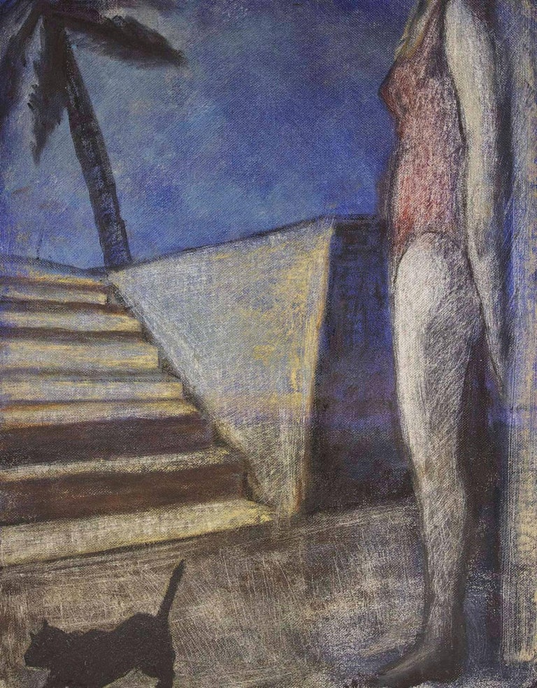 Unknown - Modernist Woman with Cat (Manner of R.B. Kitaj) For Sale at ...