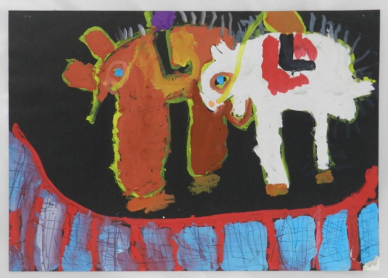 Unknown - Naive Painting of Animals c1962 by Chinese School Child For ...