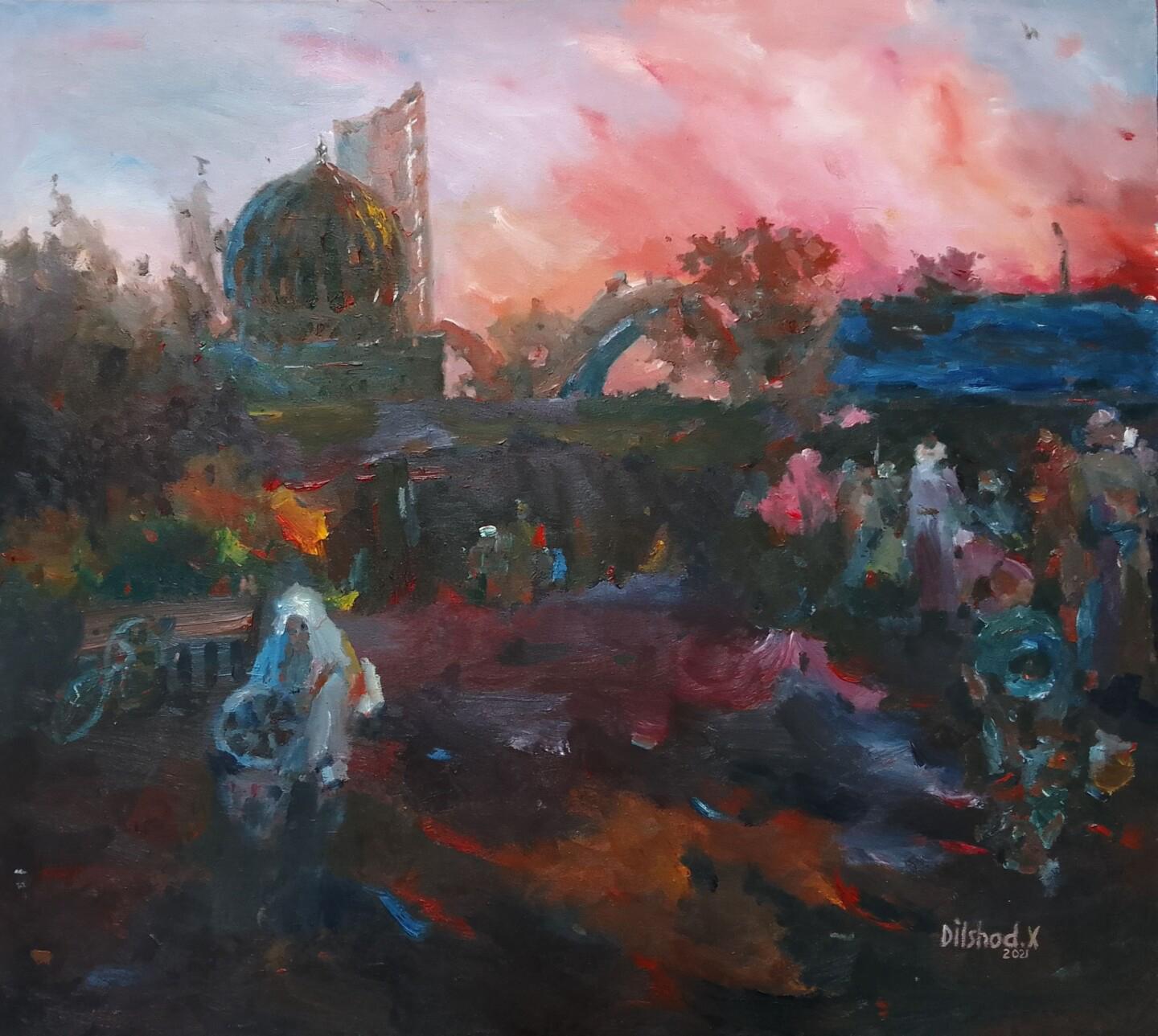 Unknown - Night city - Oil Painting by Dilshod Khudayorov, 2021 For ...