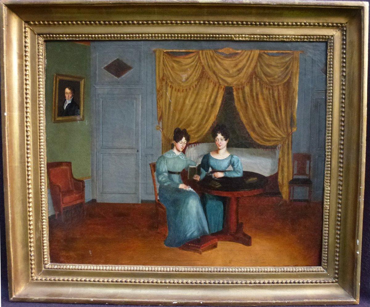Unknown - Noble women reading in a bourgeois interior, Original French ...