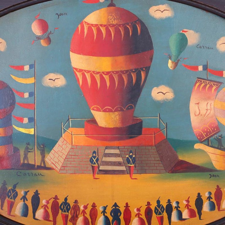 Unknown - Oil Painting on Tin of an Air Balloon by Jean Carrau For Sale ...