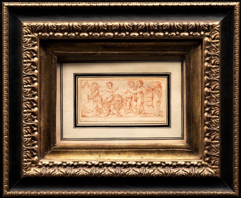 Unknown - Old Masters Sanguine Drawing of Putti and a Lion, 18th ...