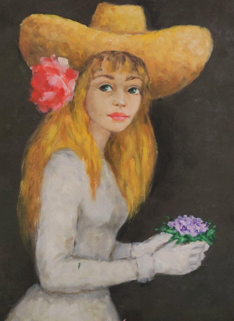 Unknown - Painting portrait woman with hat For Sale at 1stDibs