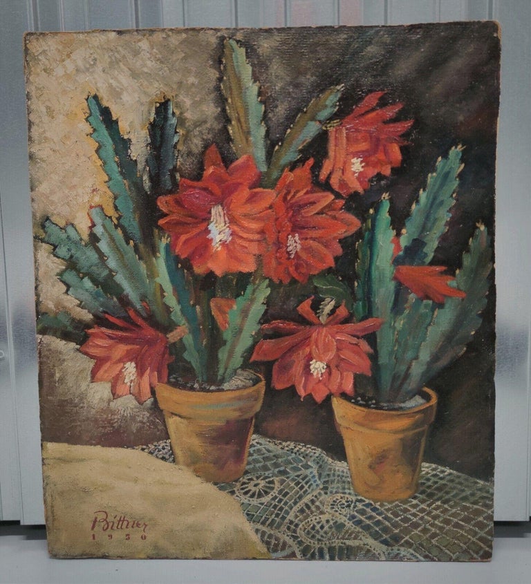 Unknown - Painting Still Life Blossoming Cacti Signed Bittner Dated ...