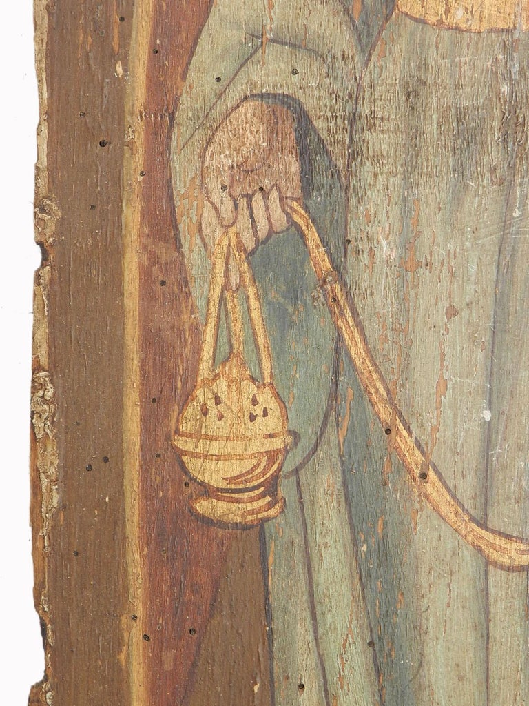 Unknown - Pair 18th Century Paintings Angels on Wood Panels Naive ...