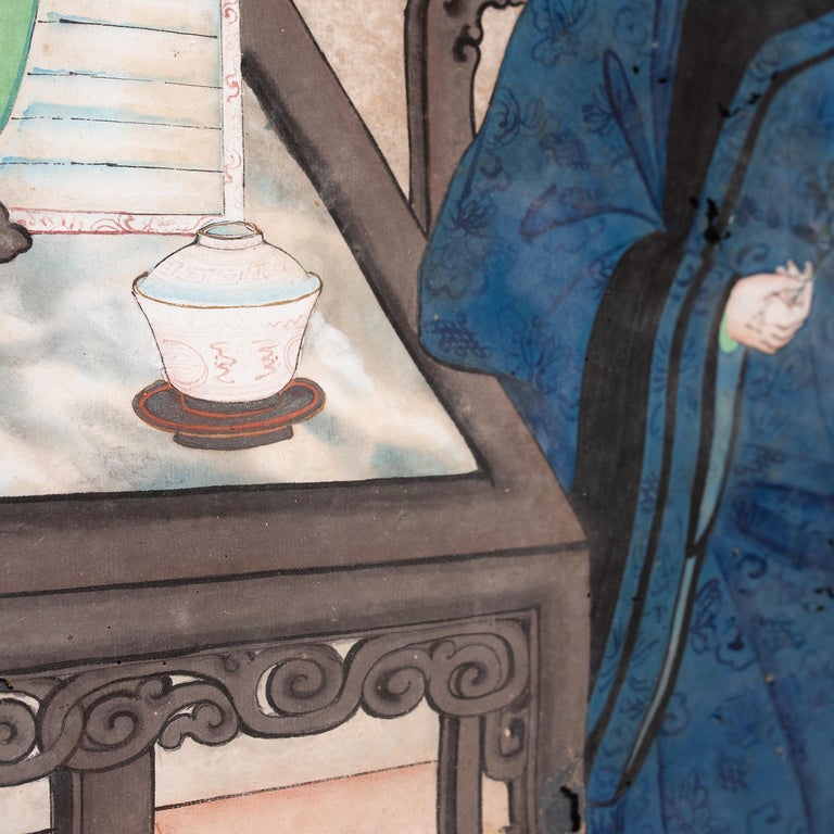 Unknown - Pair of Framed Chinese Ancestor Portraits, Ink and Pigment on ...