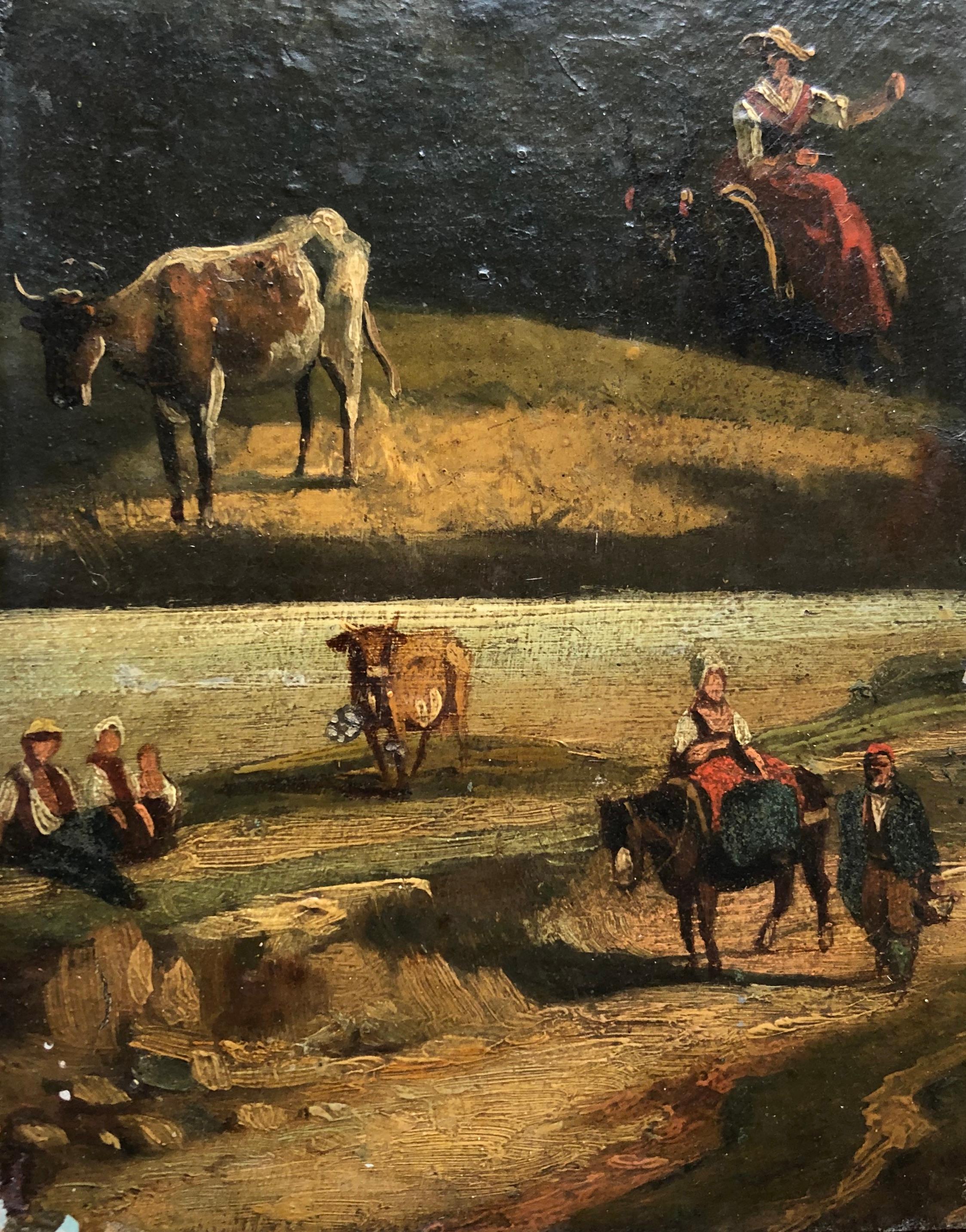 Unknown - Peasant scenes, small oil on paper mounted on panel For Sale ...