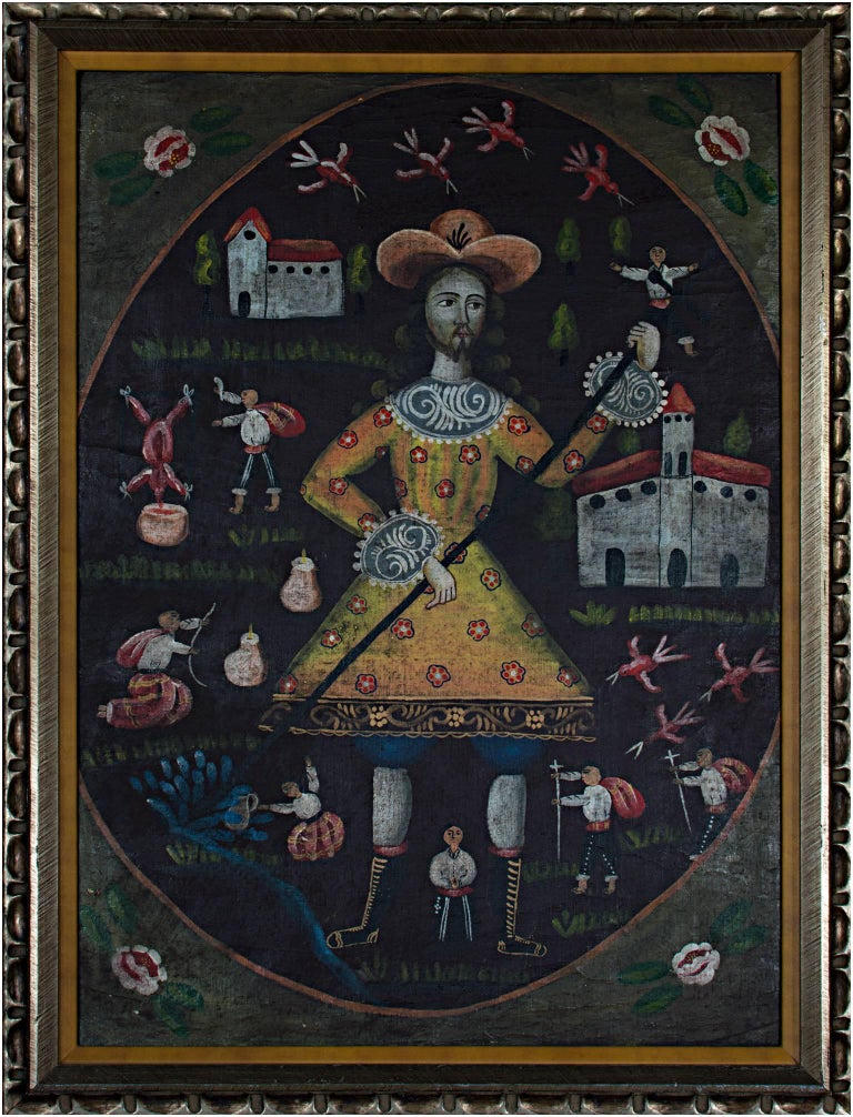 Unknown - "Peruvian Folk Art Painting," Oil on Canvas created in Peru ...