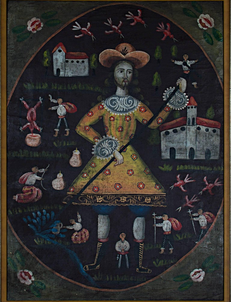 Unknown - "Peruvian Folk Art Painting," Oil on Canvas created in Peru ...