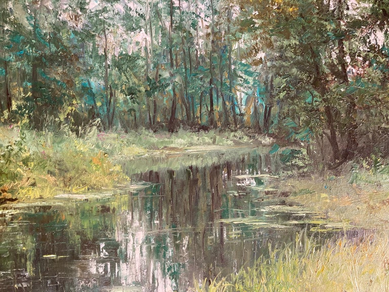 Unknown - Pond in the Woods (Small Contemporary Impressionist Landscape ...