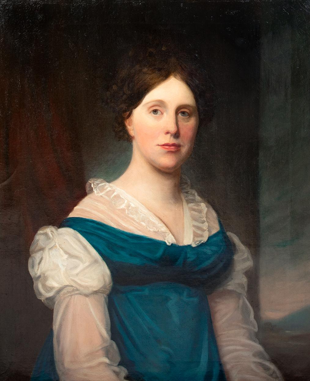 Unknown - Portrait Of A Lady Wearing A Blue Dress, early 19th Century ...