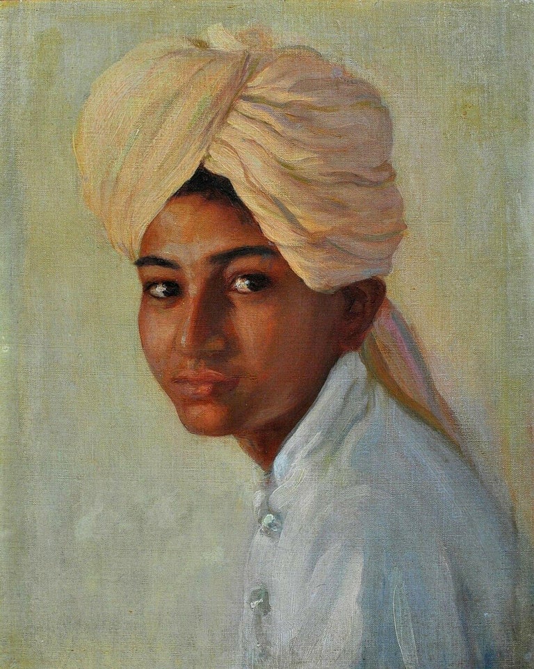 Unknown - Portrait of a Sikh Boy - Anglo Indian Oil on Canvas Antique ...