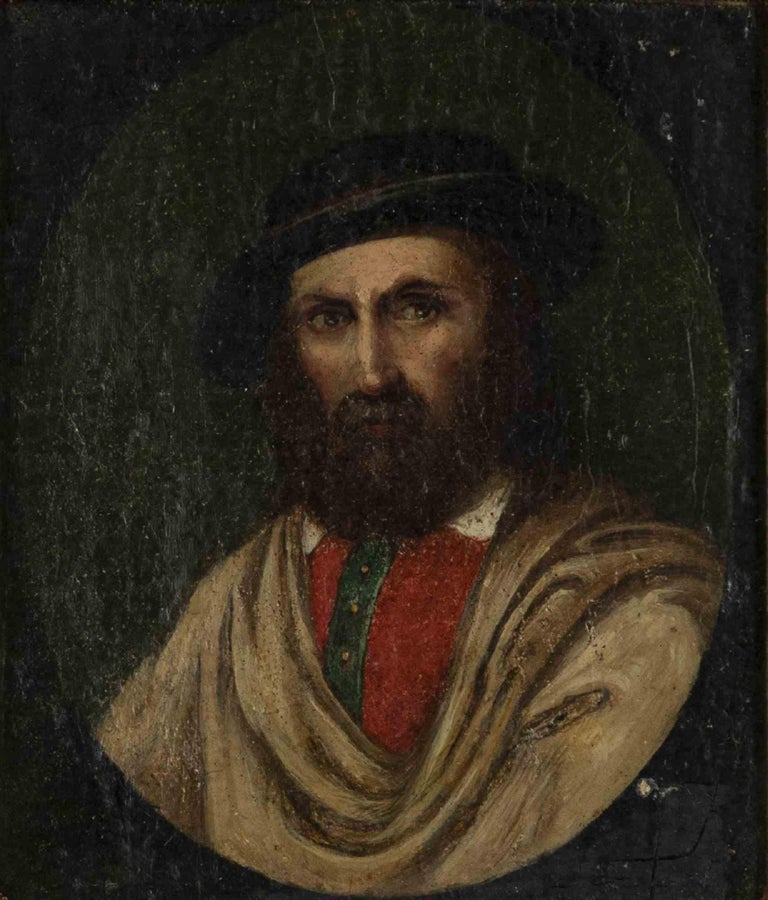 Unknown - Portrait of Young Giuseppe Garibaldi - Oil Painting - 19th ...